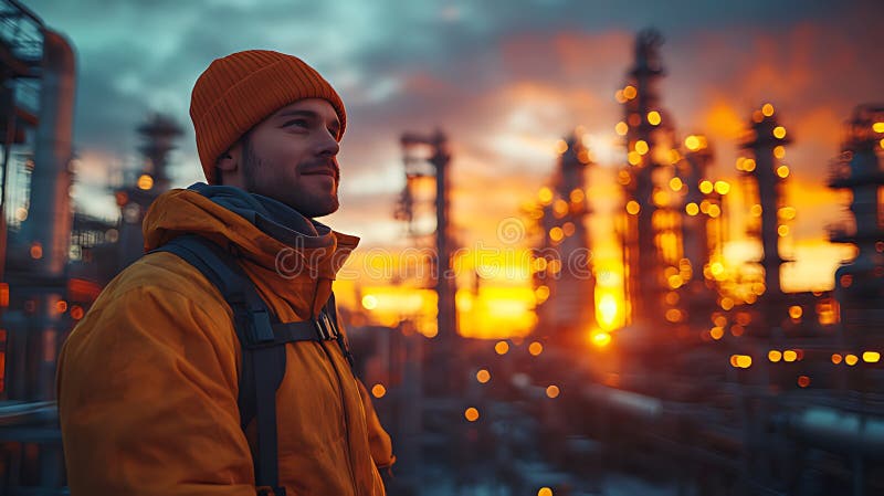 Worker Sunset Refinery Industrial Background Hope Stock Illustration ...