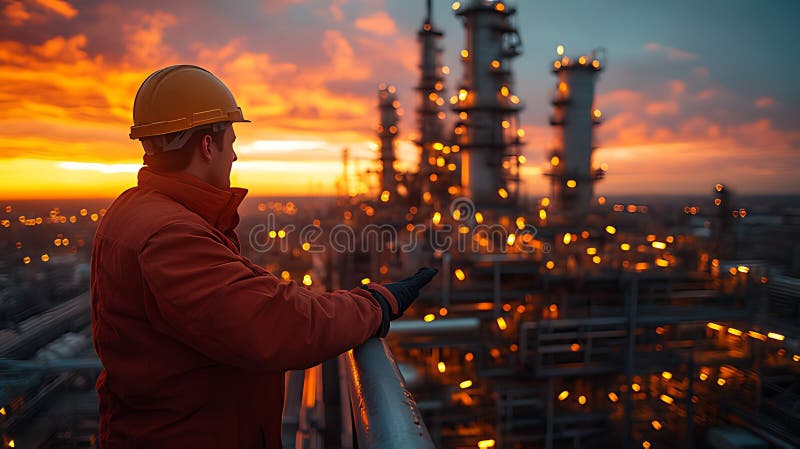 Refinery Worker Sunset Safety Overview Stock Illustration ...