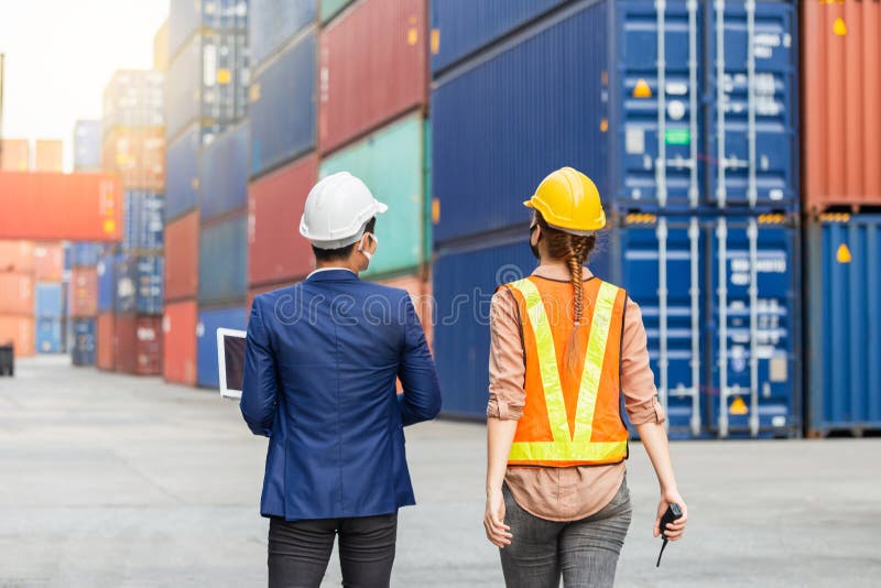 Worker and Supervisor in the Container Yard, Industrial Engineer and ...