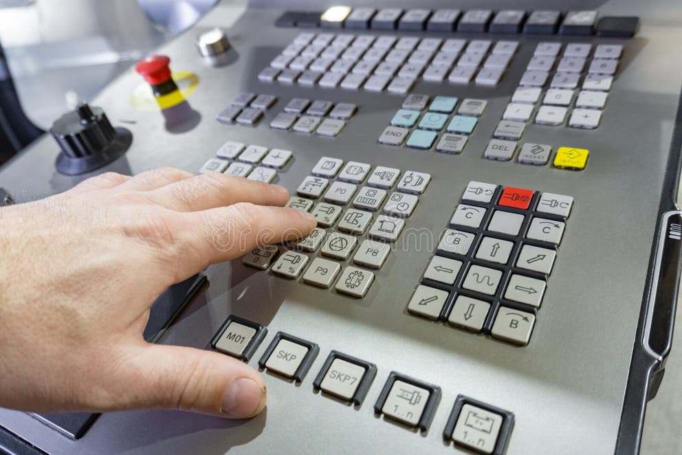 The Worker Switches the Buttons on the Remote Control of the CNC ...