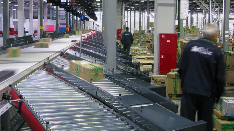 Worker Takes Boxes from Conveyor and Put in Stack Stock Footage - Video ...