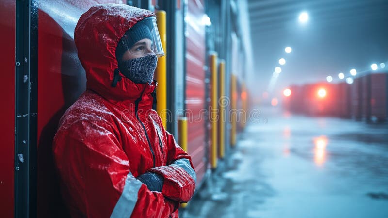 Worker Takes a Break in Cold Storage Warehouse while Managing Inventory ...