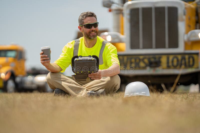 Worker Taking Break from Work Drinking Coffee and Lunch and Resting ...