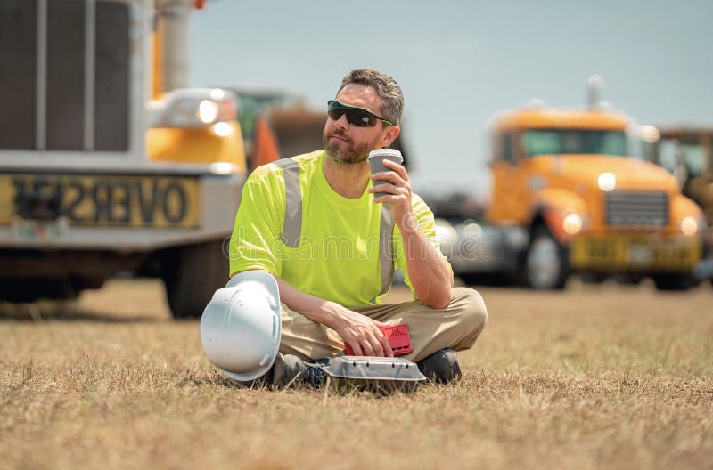 Worker Taking Break from Work Drinking Coffee and Resting Sitting on ...