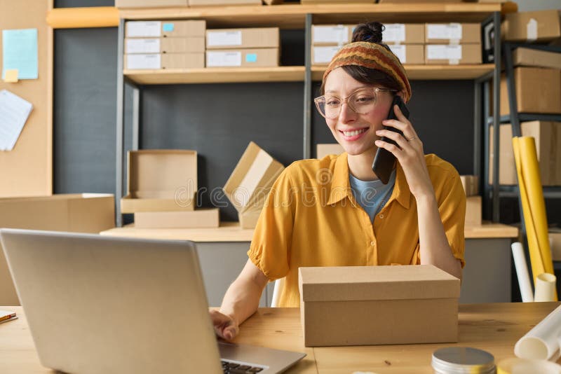 Worker Talking on the Phone with Customers Stock Image - Image of ...