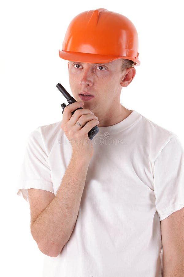Worker Talking on Portable UHF Radio Transceiver Stock Image - Image of ...