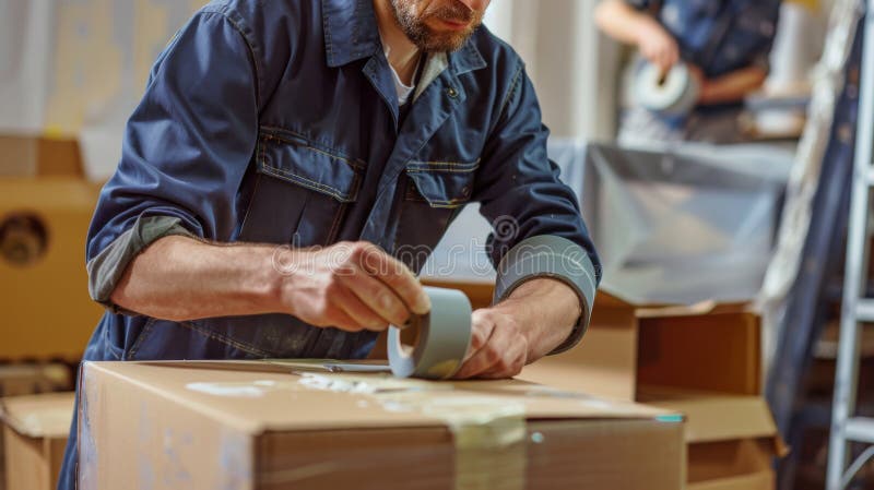 The Worker Taping Box. AI Generated Stock Photo - Image of yellow ...