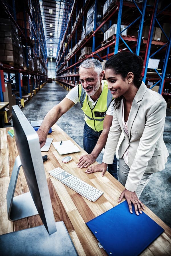 Worker Team is Looking a Computer and Smiling Stock Image - Image of ...