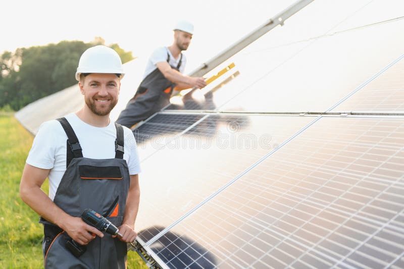 Worker Team with Solar Panel. Worker Team Has Success Install Solar ...