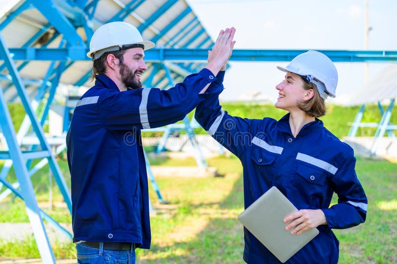 Worker Team Success with Solar Panel Stock Photo - Image of rooftop ...