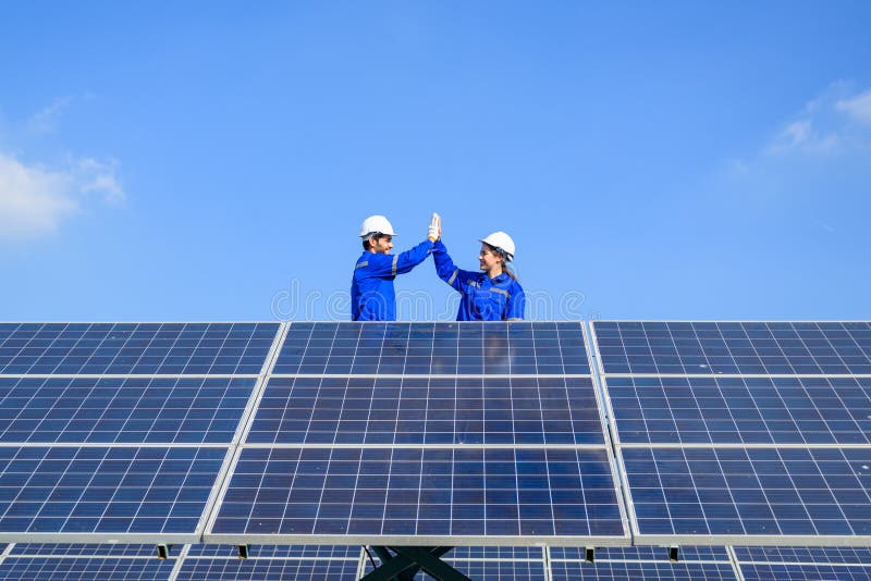 Worker Team Success with Solar Panel Stock Photo - Image of renewable ...