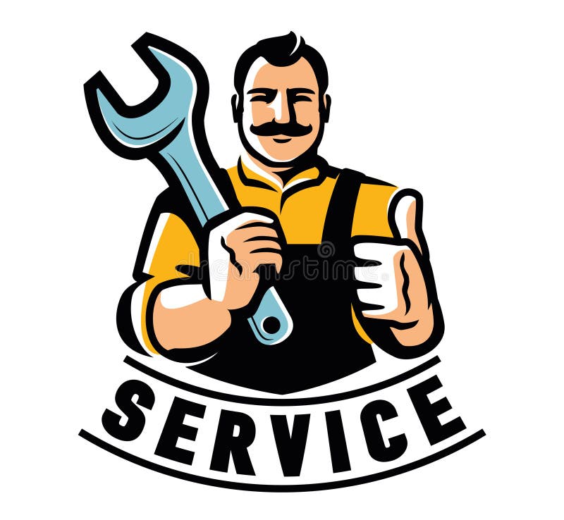 Engineer with Wrench. Worker Technician Mechanic Builder Logo. Workshop ...