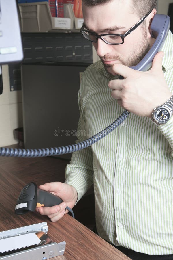 Worker Technician at Work with Computer Stock Image - Image of ...