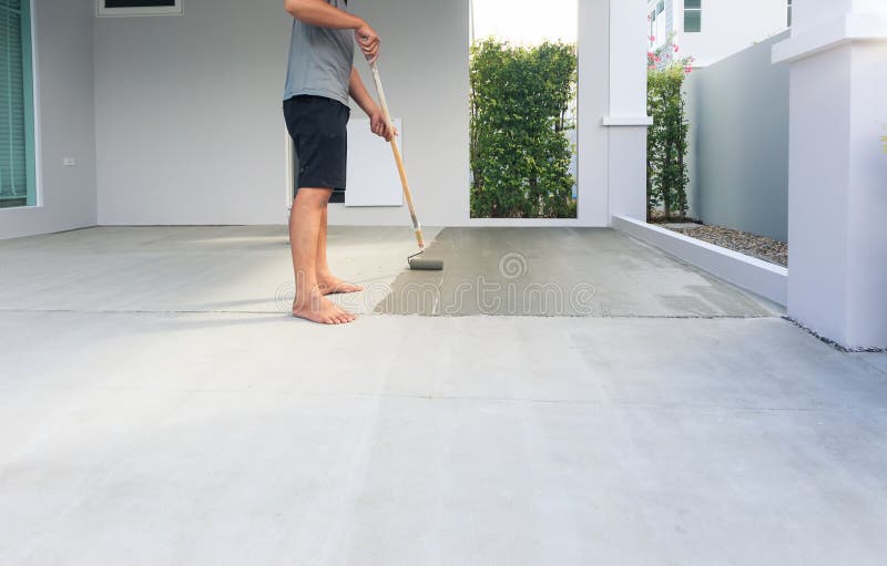 Worker To Skim Coat Surface of Concrete Pavement Floor or Slab Stock ...