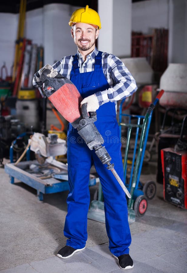 Worker To Work with Demolition Hammer Stock Image - Image of safe ...