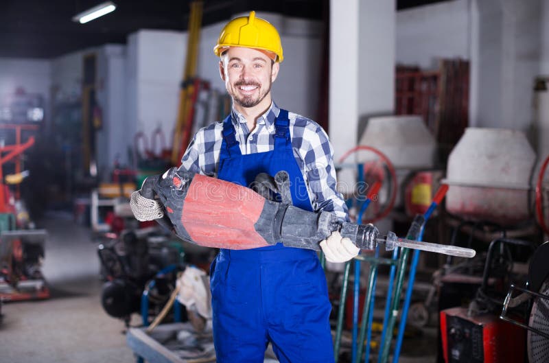 Worker To Work with Demolition Hammer Stock Photo - Image of builder ...