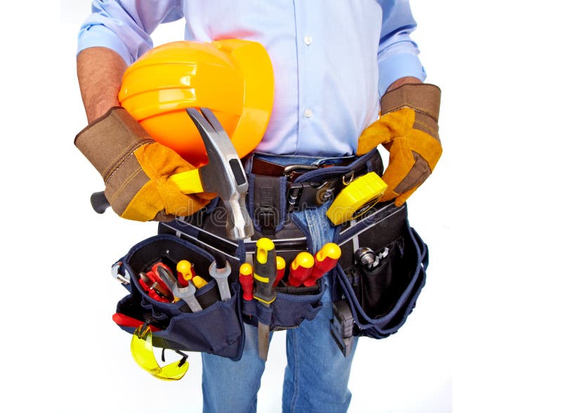 Worker with a Tool Belt. Construction. Stock Photo - Image of ...