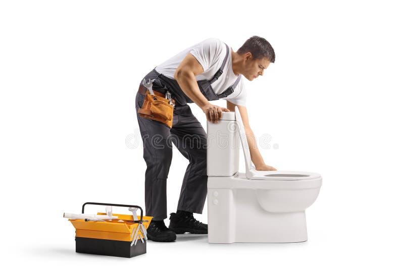 Worker with a Tool Box Installing a Toilet Seat Stock Photo - Image of ...