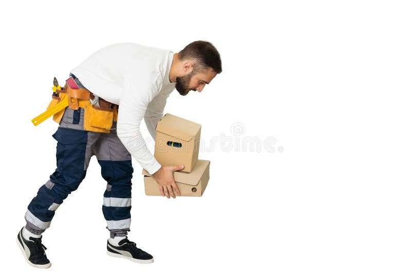 Worker with tool and boxes stock image. Image of improvement - 260726567