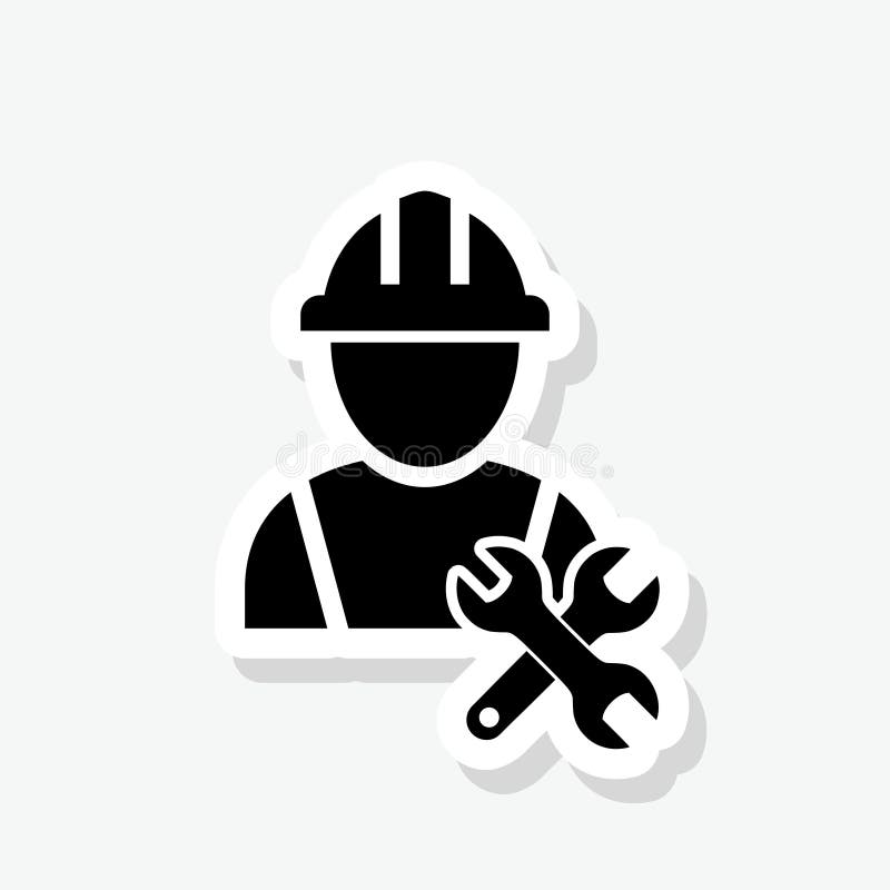 Worker with Tool Icon Sticker Sign for Mobile Concept and Web Design ...