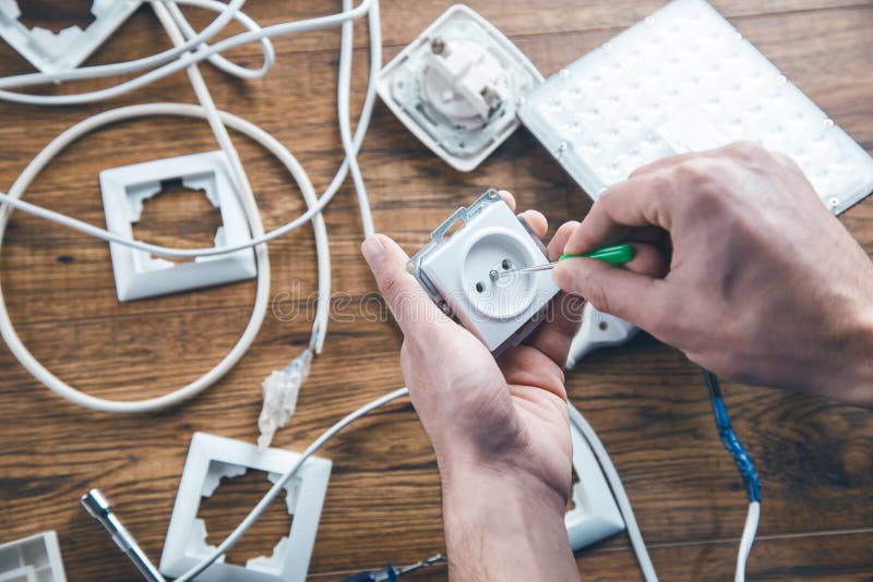 Worker and Tools and Electrical Wires Stock Photo - Image of service ...