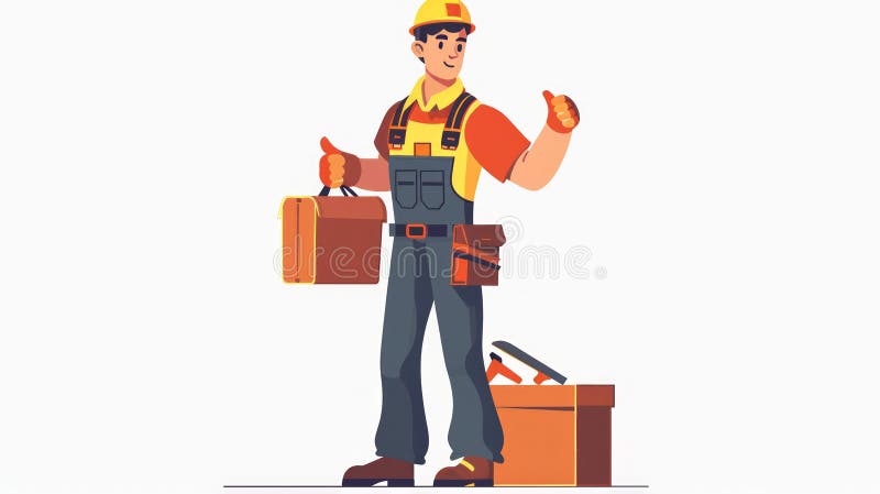 Worker with Tools. Illustration in Cartoon Style on White Background ...