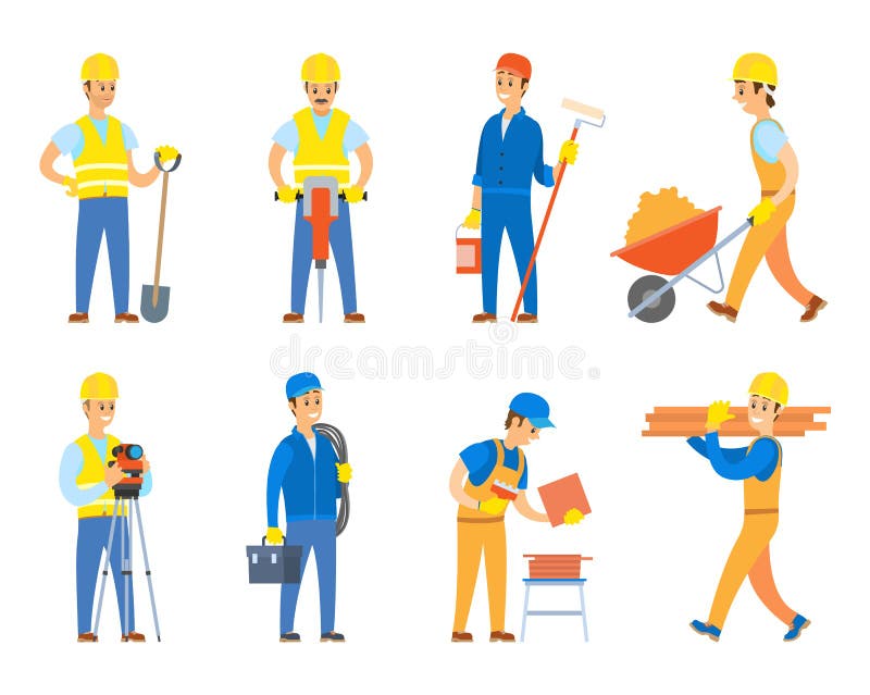 Worker with Tools and Instrument for Work Set Stock Vector ...