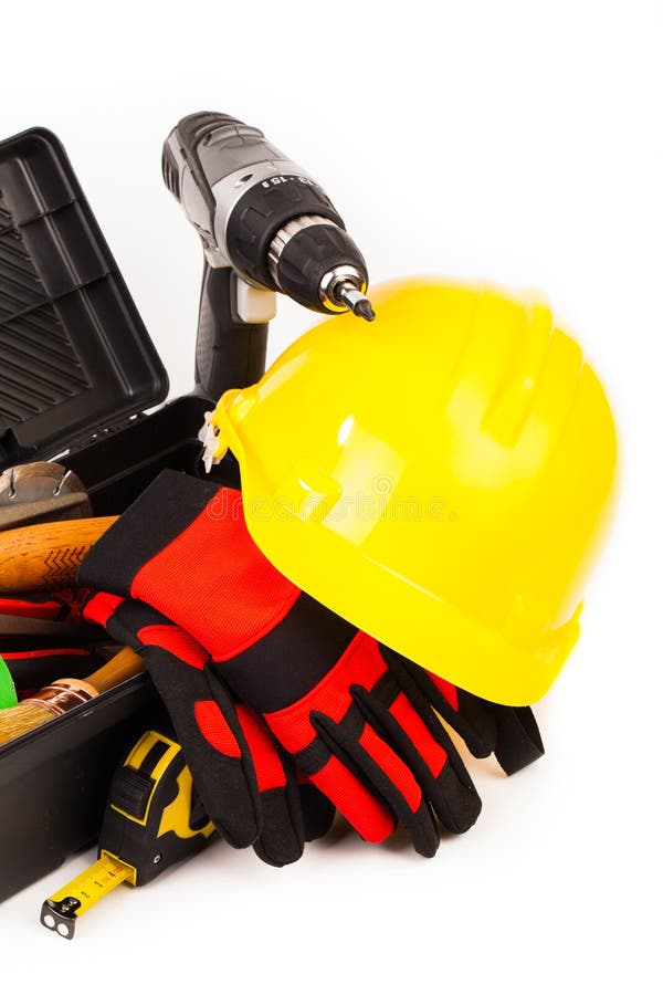 Worker Tools Isolated on White Stock Photo - Image of lumber, power ...