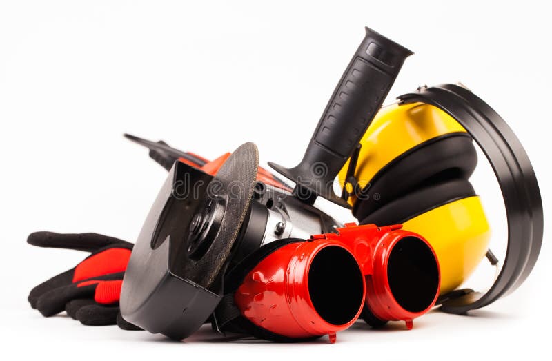 Worker Tools Isolated on White Stock Image - Image of hearing, helmet ...