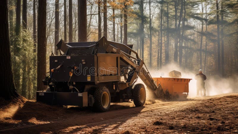 Worker tree chipper stock image. Image of efficient - 368391529
