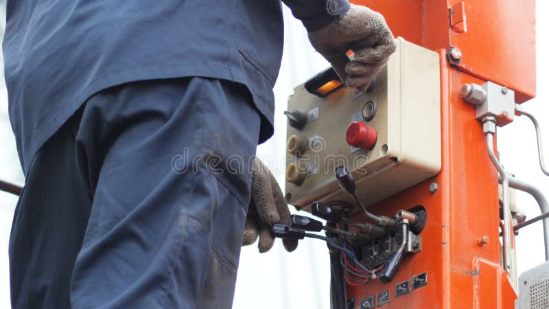 Worker Turns Switch and Moves Control Levers at Station Stock Video ...
