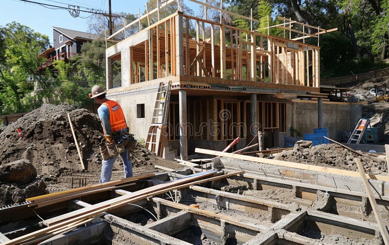 Worker on Two-Floor Construction Project Generative Ai Stock Image - Image of laborer, site ...