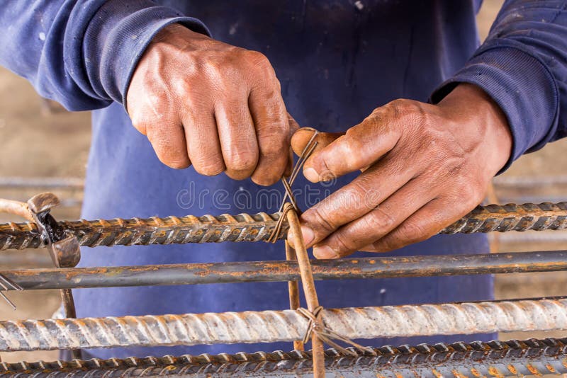 Worker Tying Steel in the Construction Site Stock Photo - Image of ...