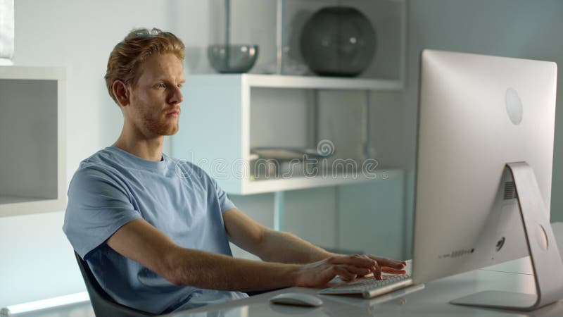 It Worker Typing Desktop Computer in Home Office Closeup. Remote ...