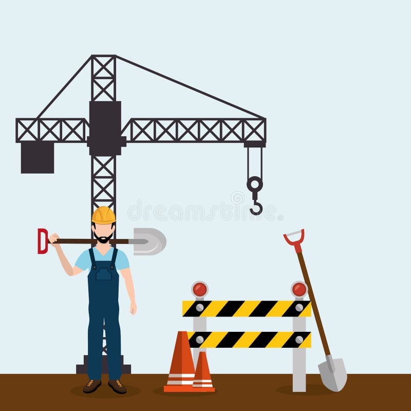 Worker with Under Construction Icons Stock Vector - Illustration of ...