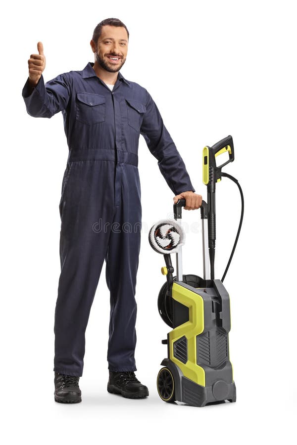 Worker Uniform High Pressure Washer Machine Gesturing Thumbs Up Stock ...