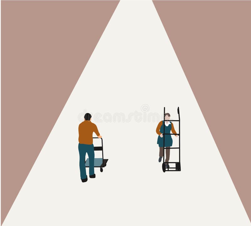 Worker in a Uniform Pushing Hand Cart Along the Corridor of Warehouse ...