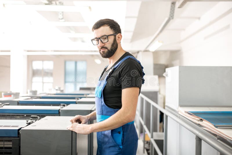 Supervising Offset Printing Machine at the Manufacturing Stock Image ...