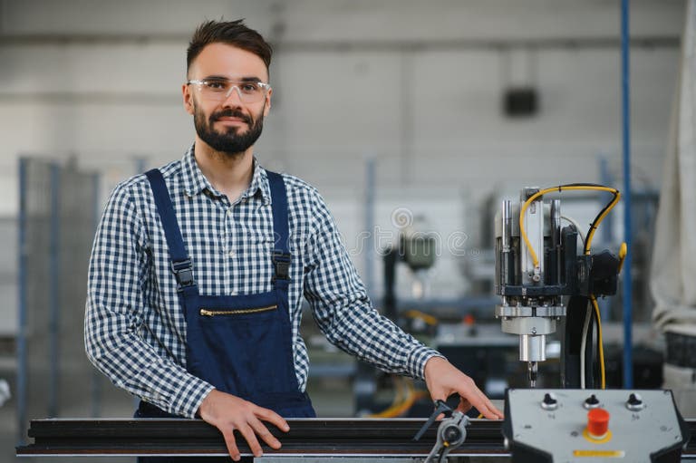 Worker in Uniform Working on Machine in PVC Shop Indoor Stock Image ...