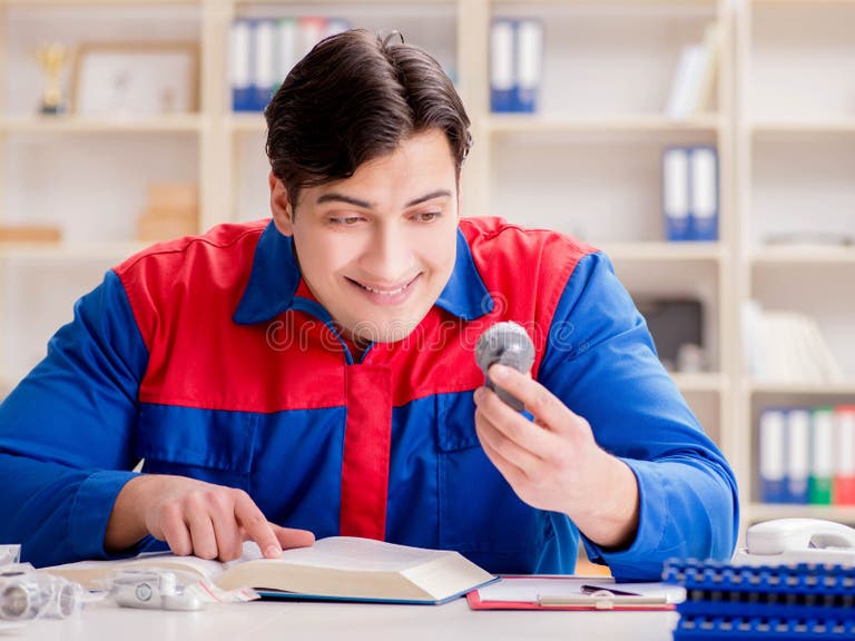 Worker in Uniform Working on Project Stock Photo - Image of draft ...