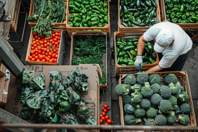 A Worker Unloading Boxes of Vegetables from the Back Stock Photo ...