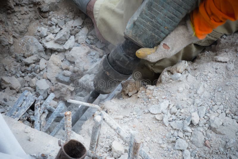 Worker Use Demolish Tool for Concrete Surface Stock Image - Image of ...