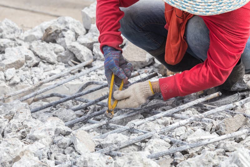 Worker Use Pliers To Cut the Wire in Construction Site Stock Photo ...
