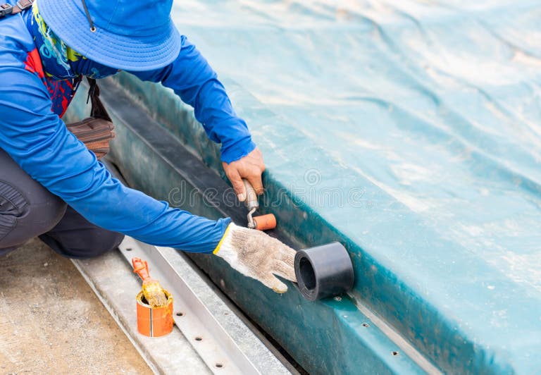 Worker Use Roller Compress Rubber Gasket Stock Photo - Image of ...
