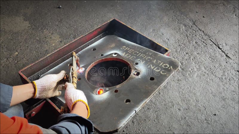 Worker Using an Acetylene Torch To Cut through Metal Stock Video ...