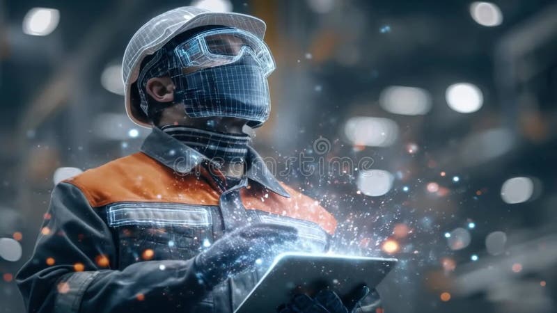 Worker Using Advanced Technology To Monitor Tasks in a Warehouse during ...