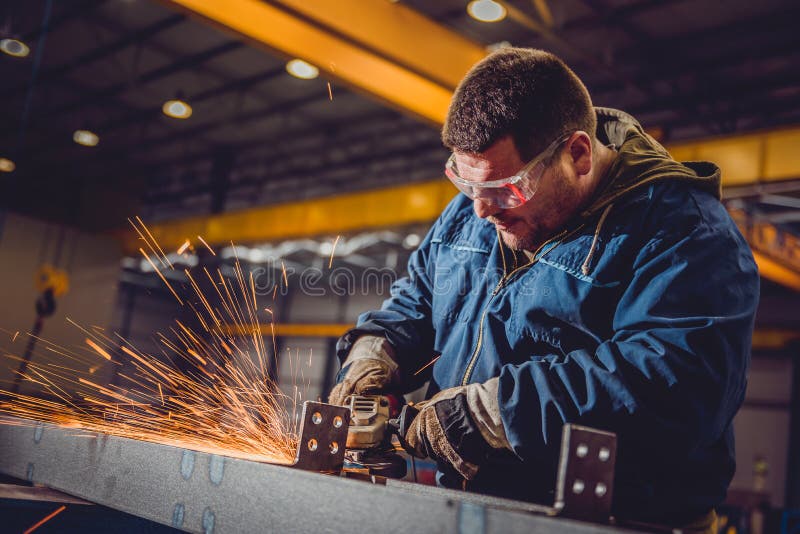 Worker Using Angle Grinder stock image. Image of angle - 89772453