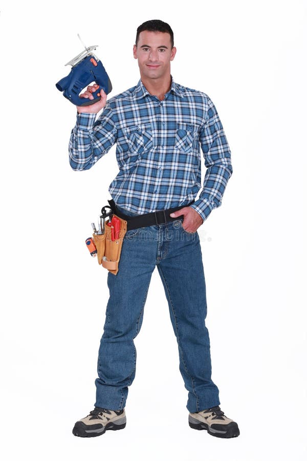 Worker using band-saw stock photo. Image of sawing, shop - 33218380