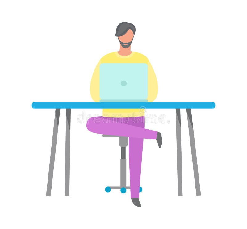 Man Putting Leg Over the Other, Using PC Vector Stock Vector ...