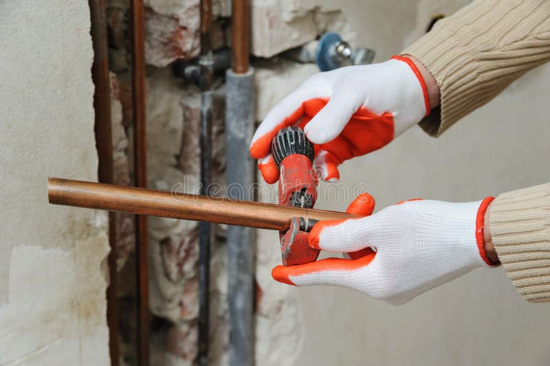 Installation of Heating from Copper Pipes. Stock Image - Image of ...
